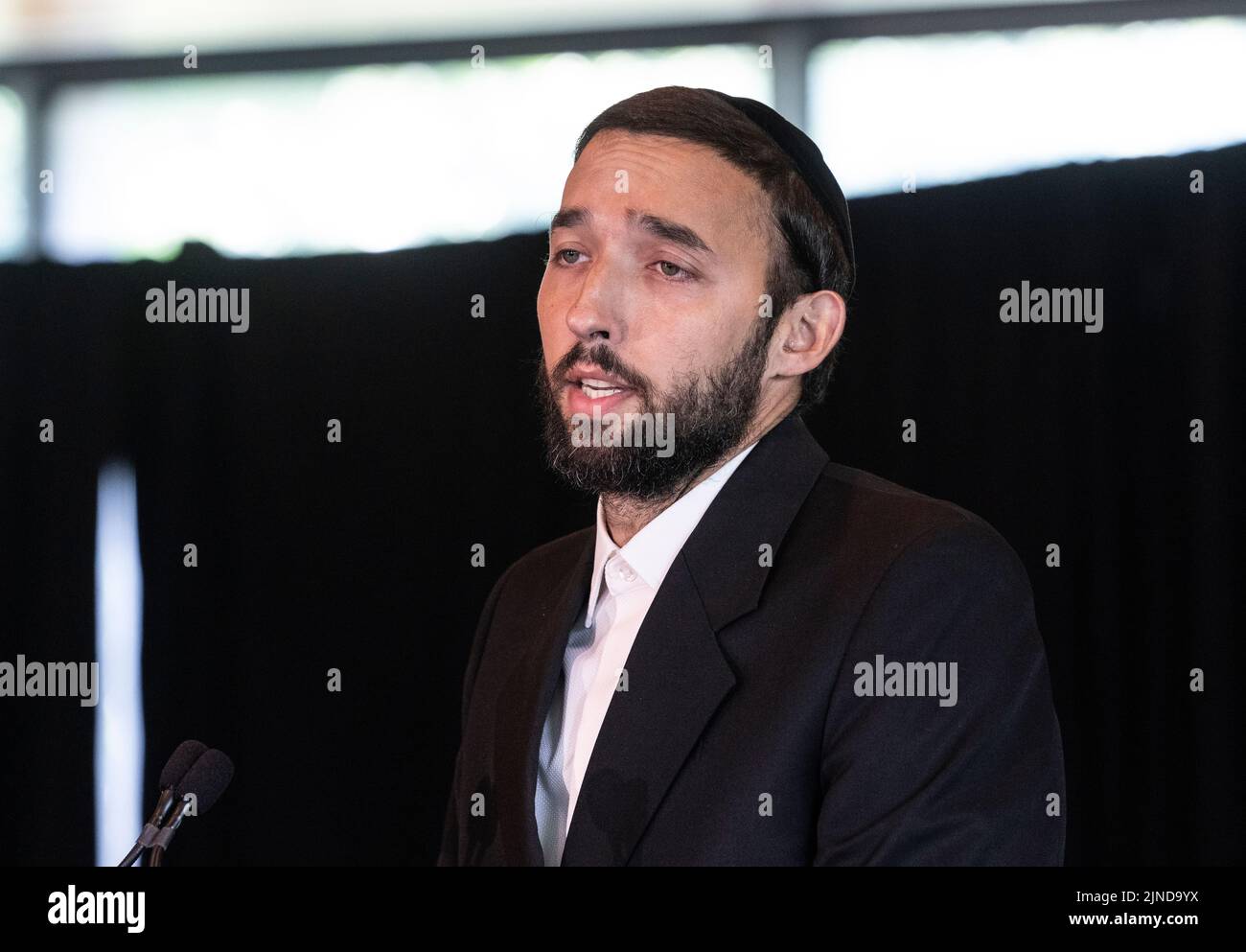 New York, NY - August 10, 2022: Simcha Eichenstein speaks during ...