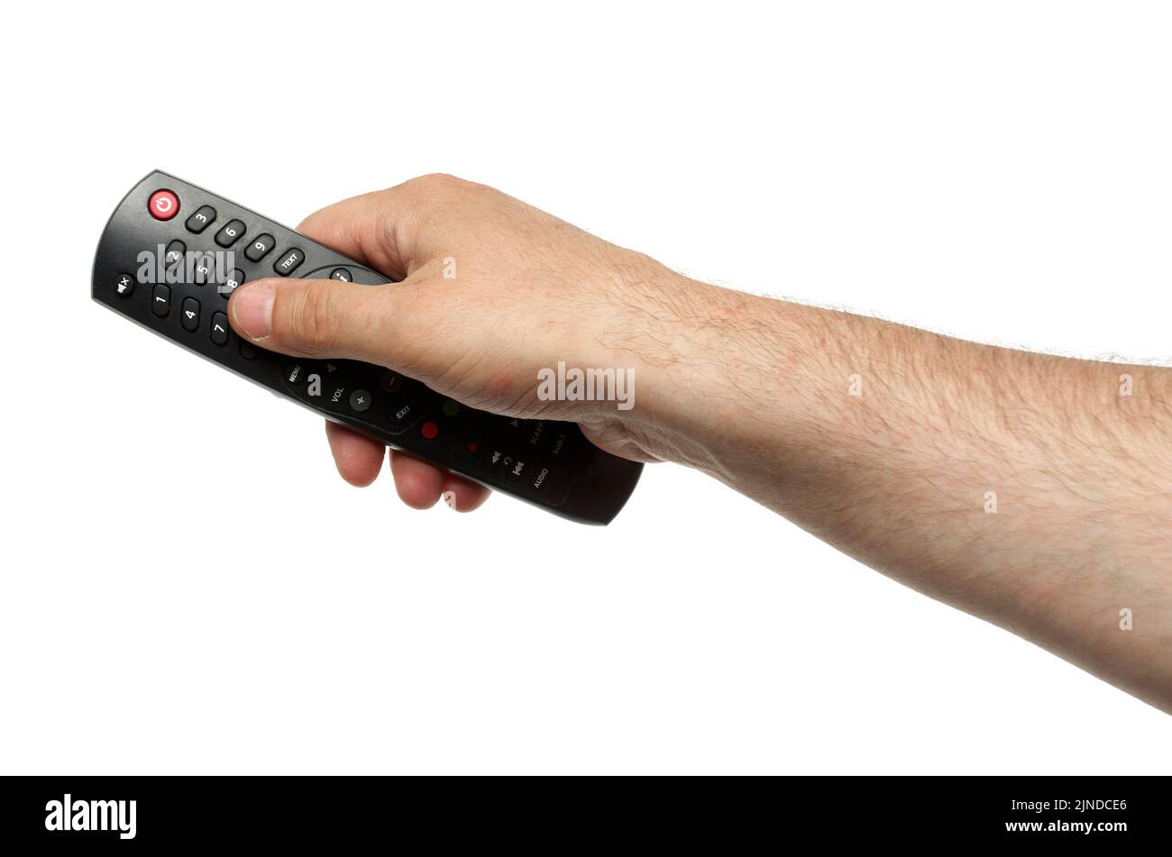 Changing TV program: close up of human hand holding television remote ...