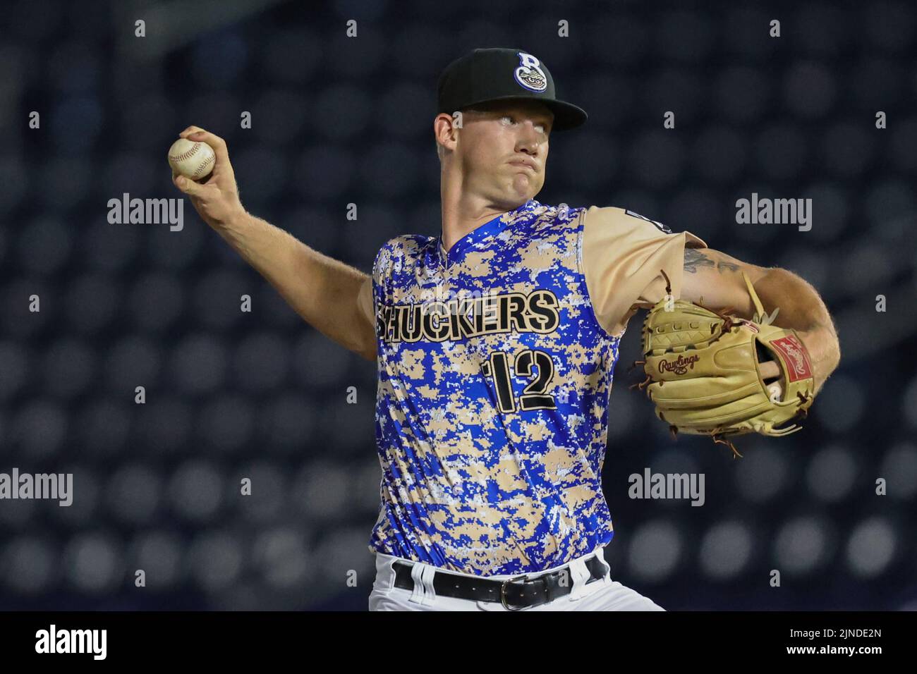 August 10, 2022: Biloxi Shuckers pitcher Nash Walters (12) pitchers ...