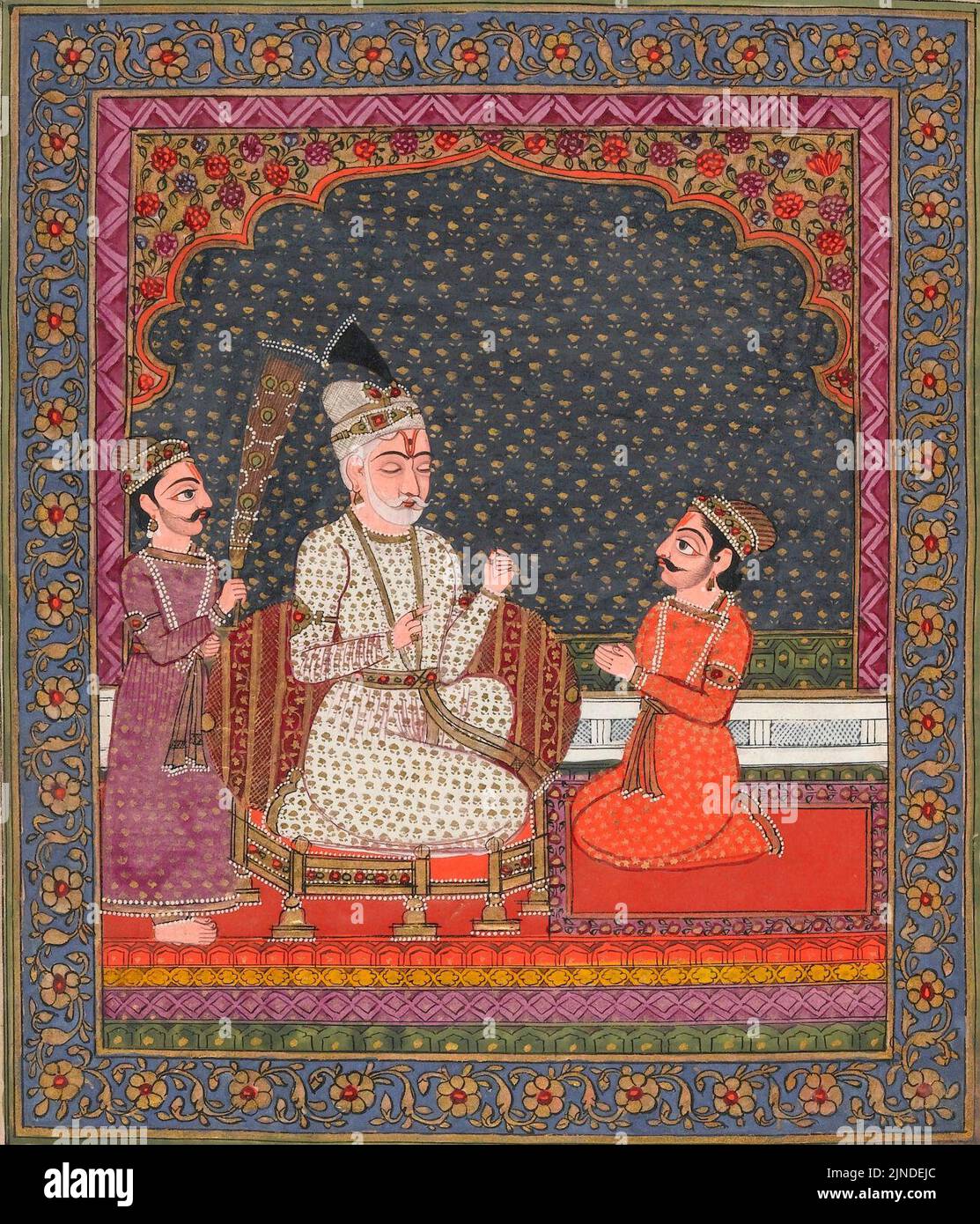The blind king Dhrtarastra listens as the visionary narrator Sanjaya ...