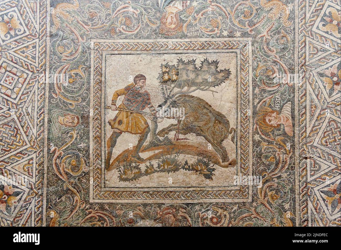 The Boar Hunt mosaic Stock Photo - Alamy