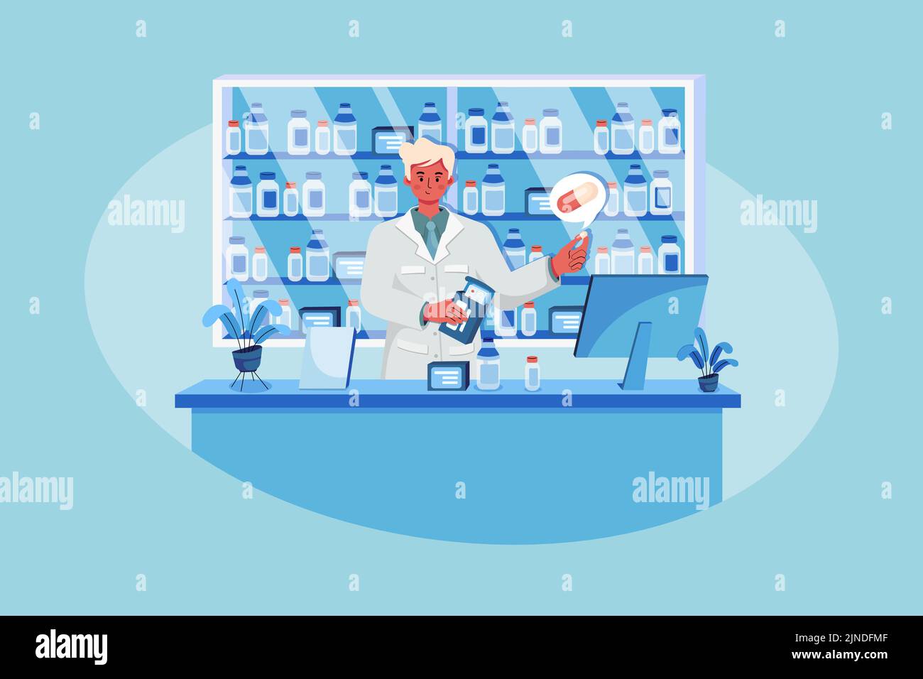 Pharmacy Drug Illustration concept. A flat illustration isolated on ...