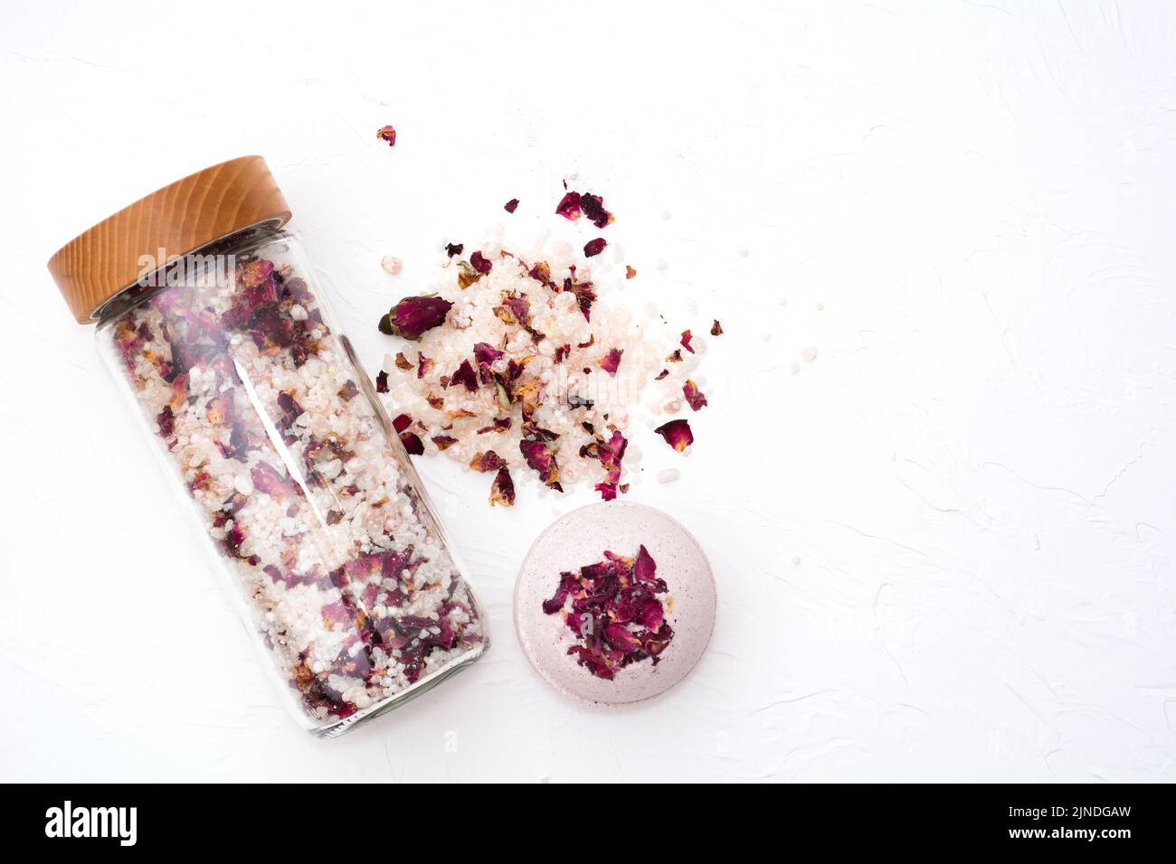 Beautiful natural handmade salt with roses on a white background Stock ...