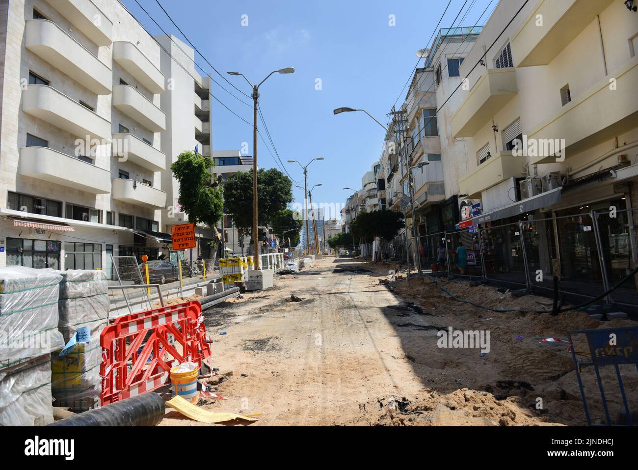 Construction of the Light Rail Purple line on Ben Yehuda street in Tel ...