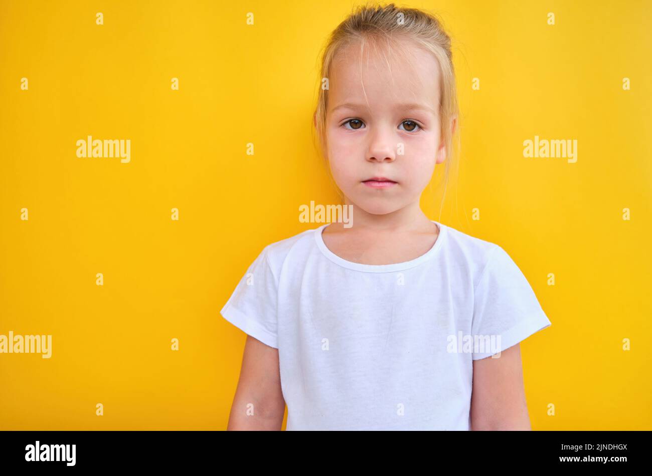 Portrait Little Girl child Bored Expression depressed confused Idleness doubt Stock Photo - Alamy