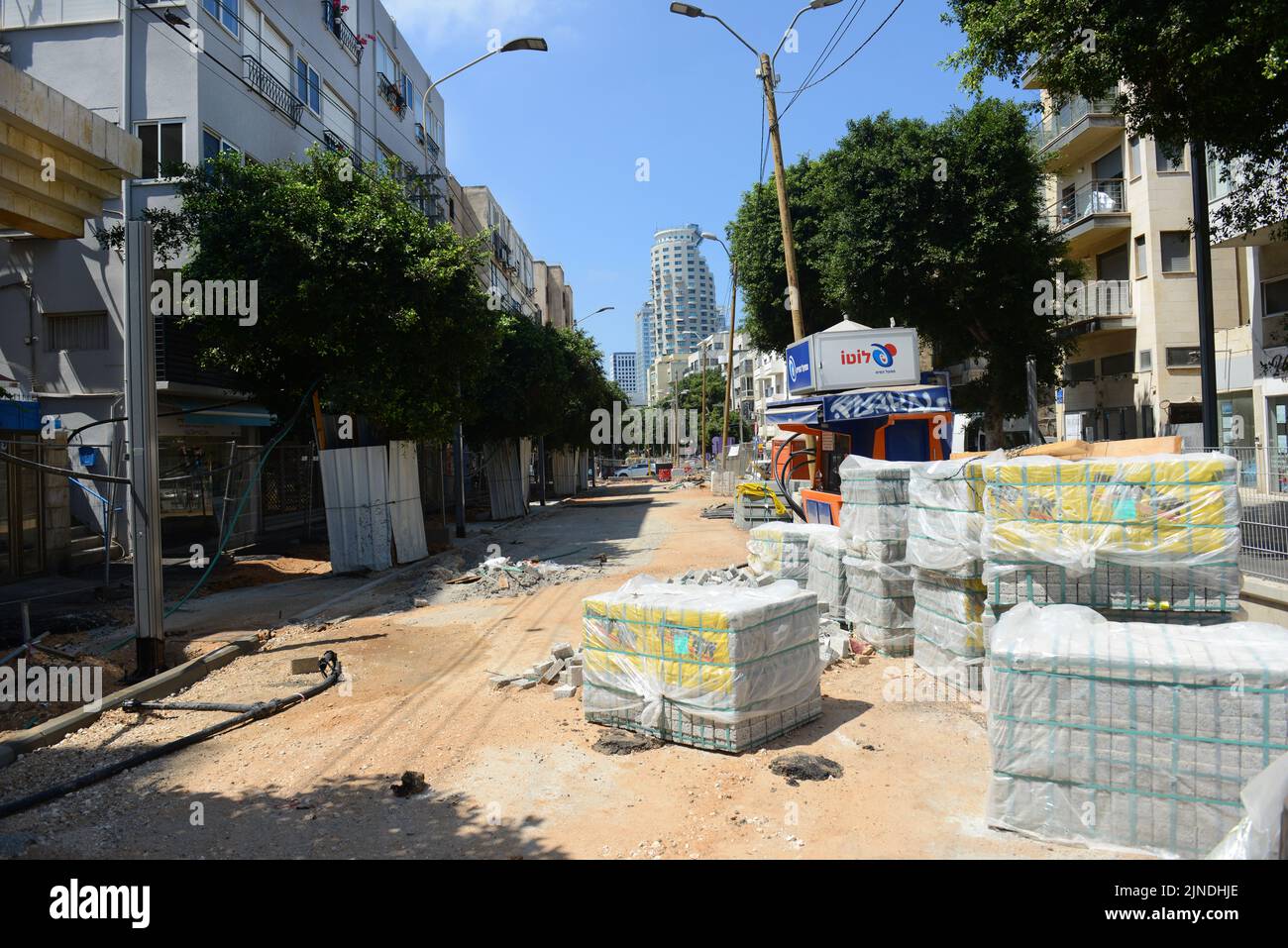 Construction of the Light Rail Purple line on Ben Yehuda street in Tel ...