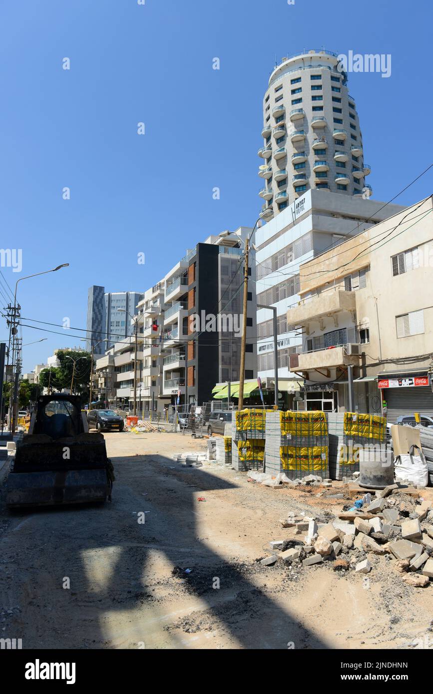 Construction of the Light Rail Purple line on Ben Yehuda street in Tel ...