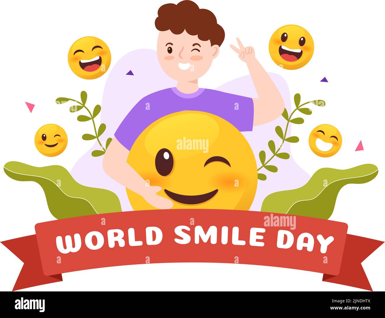 World Smile Day Hand Drawn Cartoon Illustration with Smiling Youth and ...