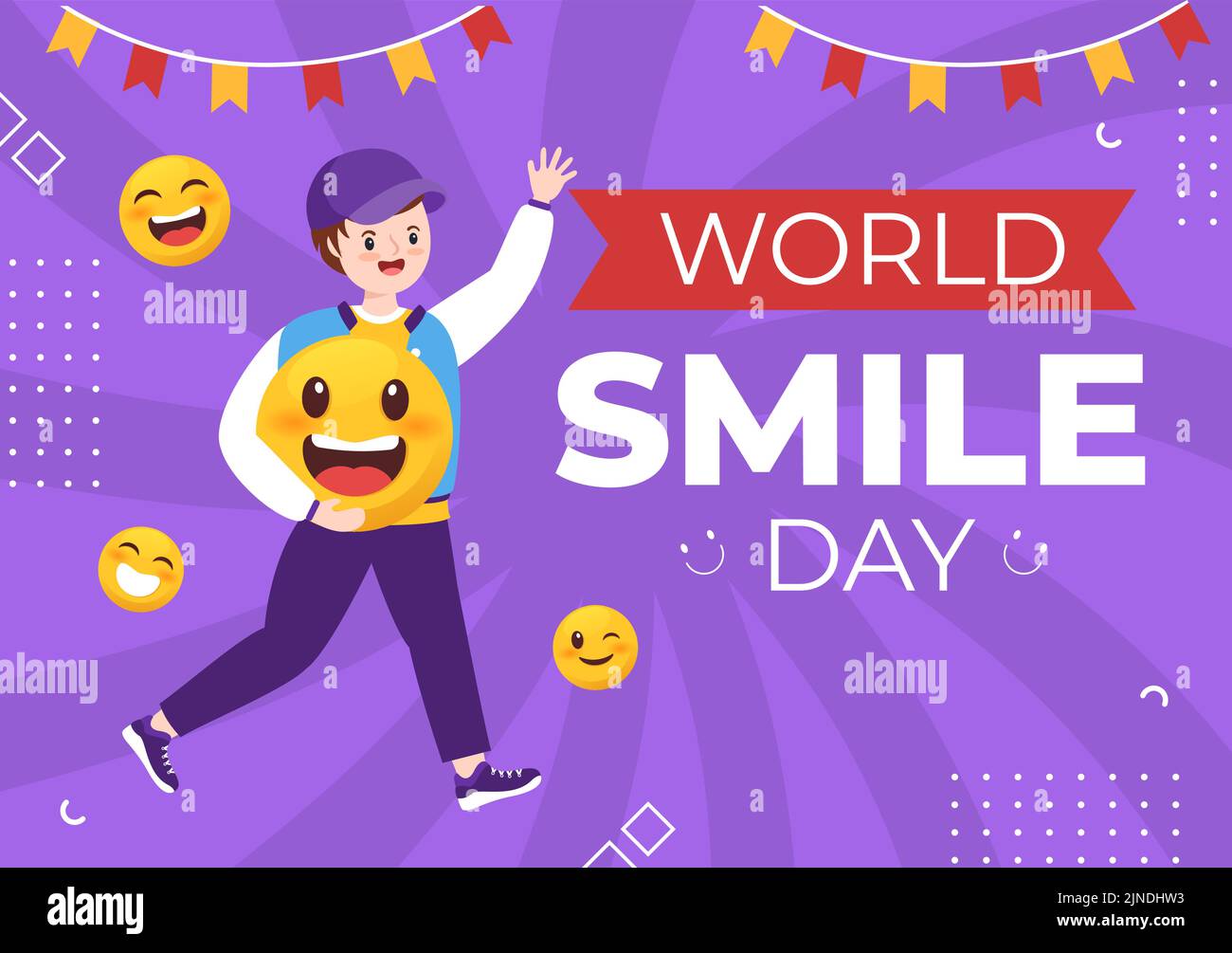 World Smile Day Hand Drawn Cartoon Illustration with Smiling Youth and ...