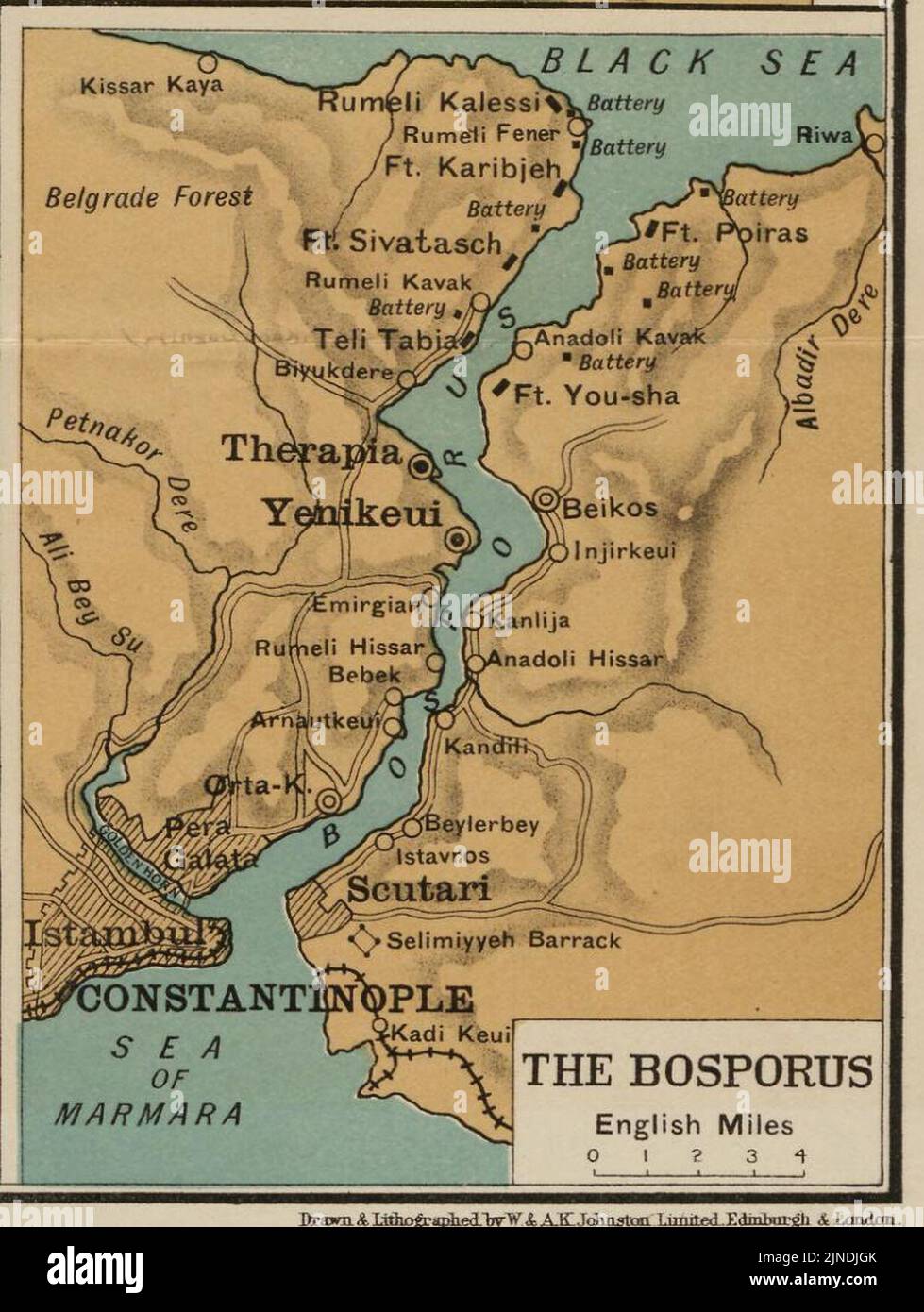 The Bosporus - W & A K Johnston's war map of the Dardanelles & Bosporus ...