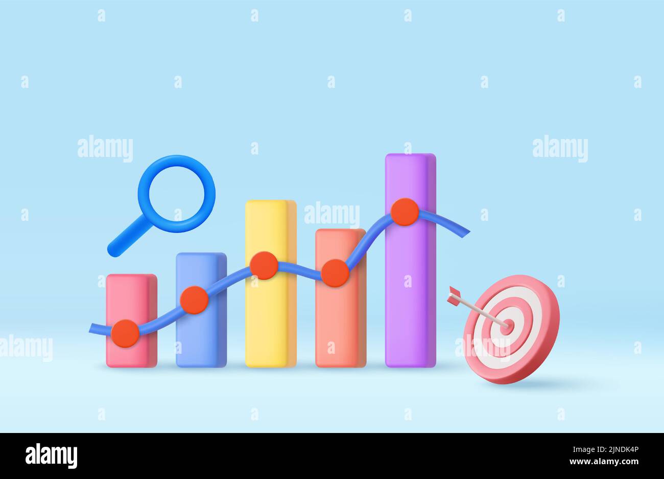 3D Stock chart and Arrow hit the center of the target. Business target ...