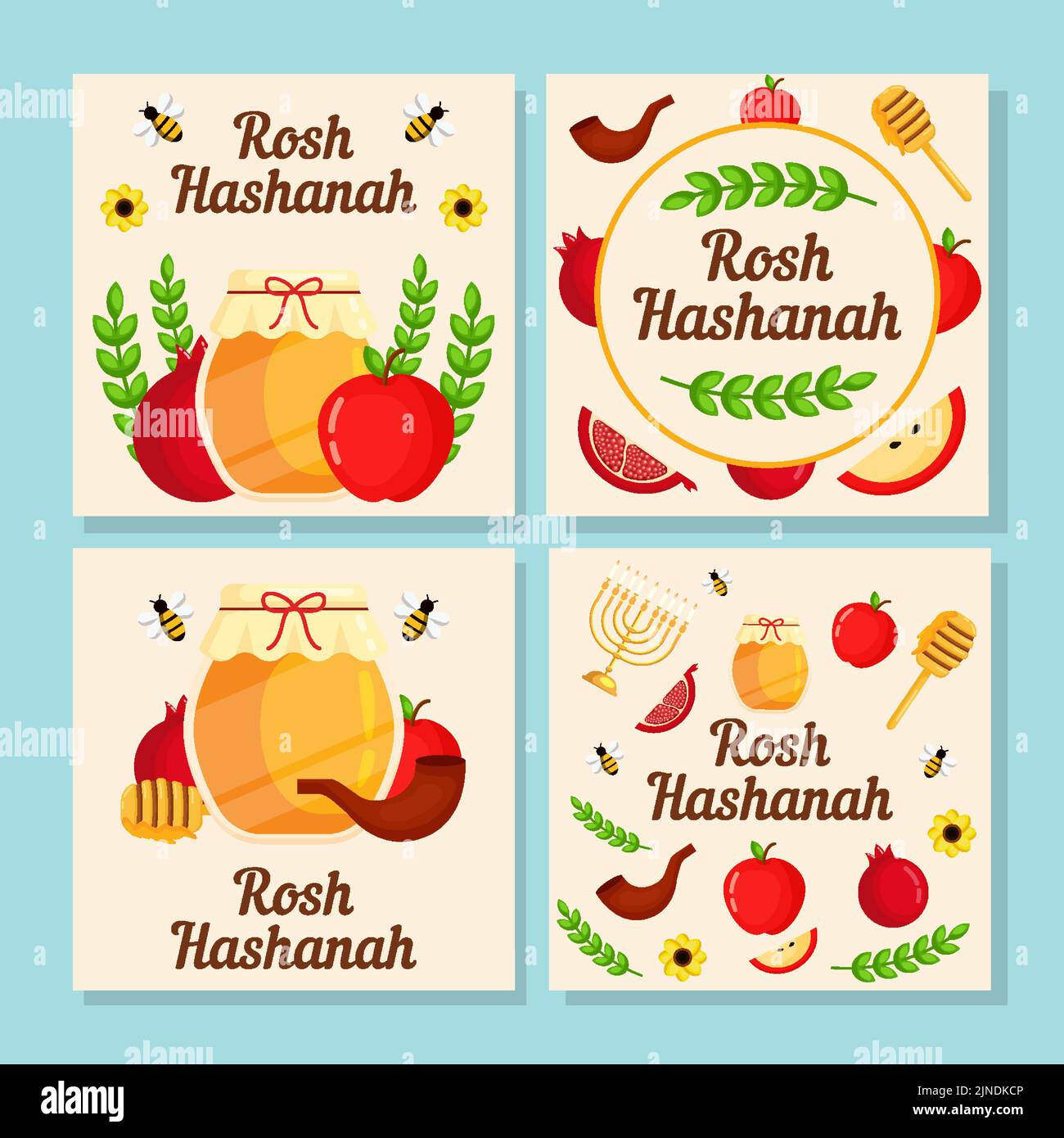 rosh hashanah illustration greeting card collection Stock Vector Image ...