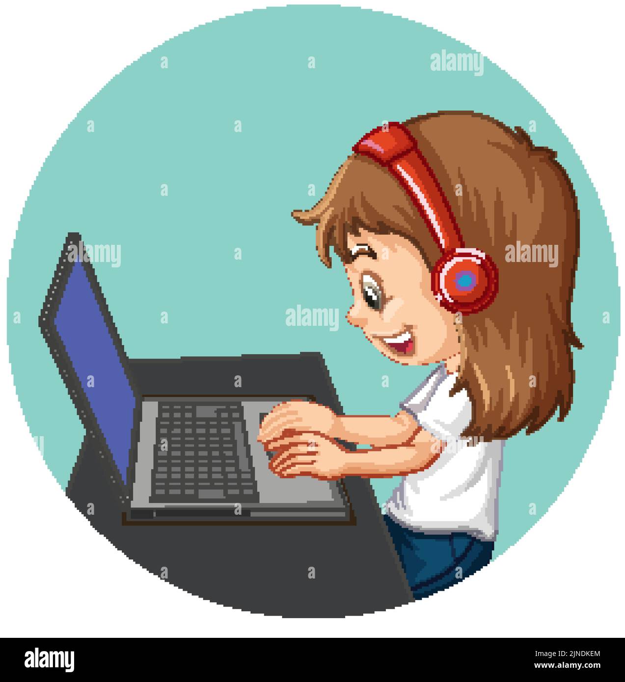 A girl using laptop cartoon character illustration Stock Vector Image ...