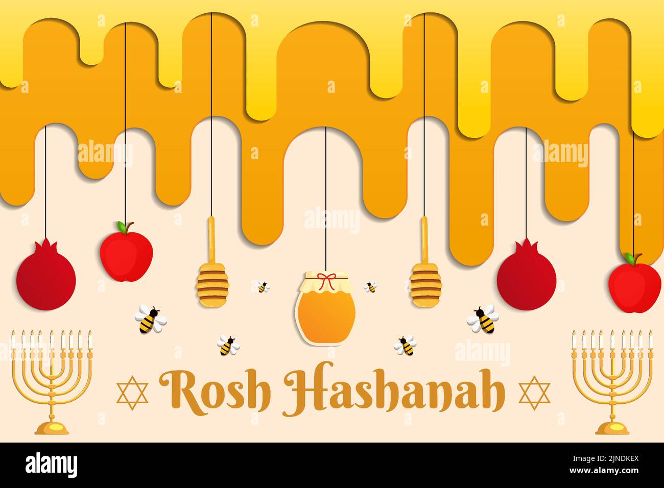 rosh hashanah background illustration in paper cut art style Stock ...