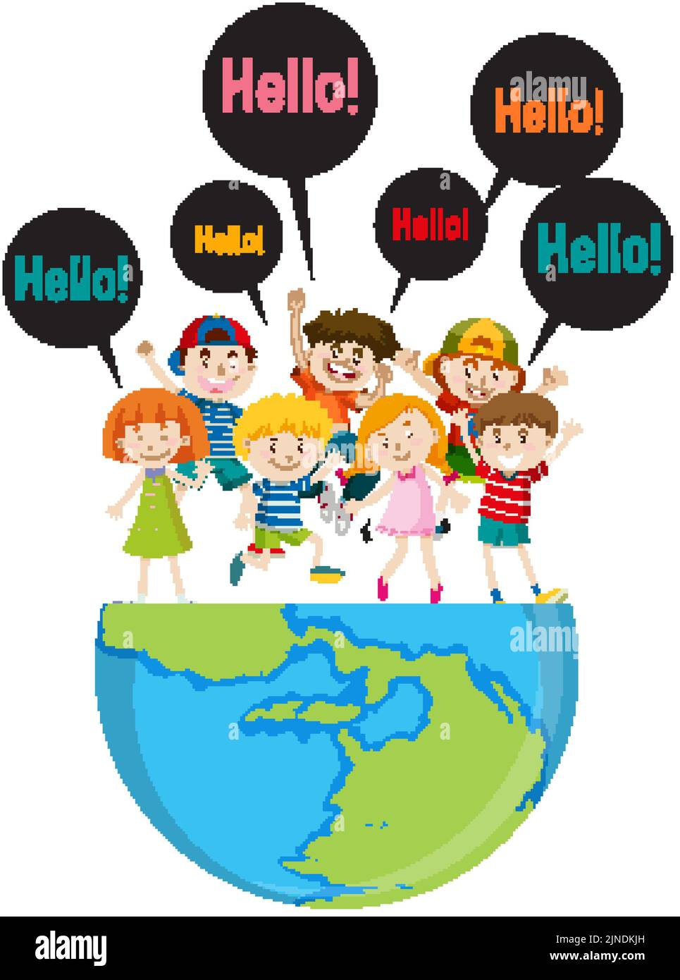 Hello speech bubbles with cartoon character illustration Stock Vector ...