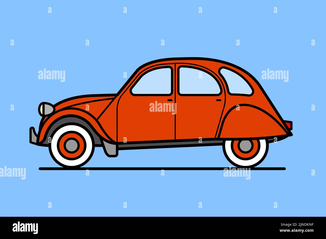 Classic vintage 2cv car in red isolated on blue background - vector ...