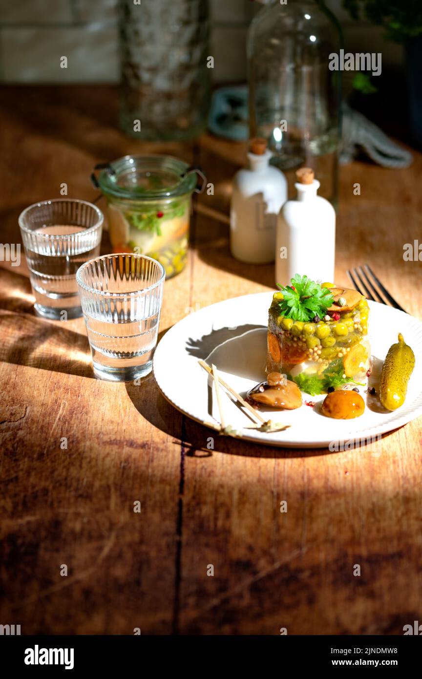 Hearty jelly and a little vodka Stock Photo - Alamy