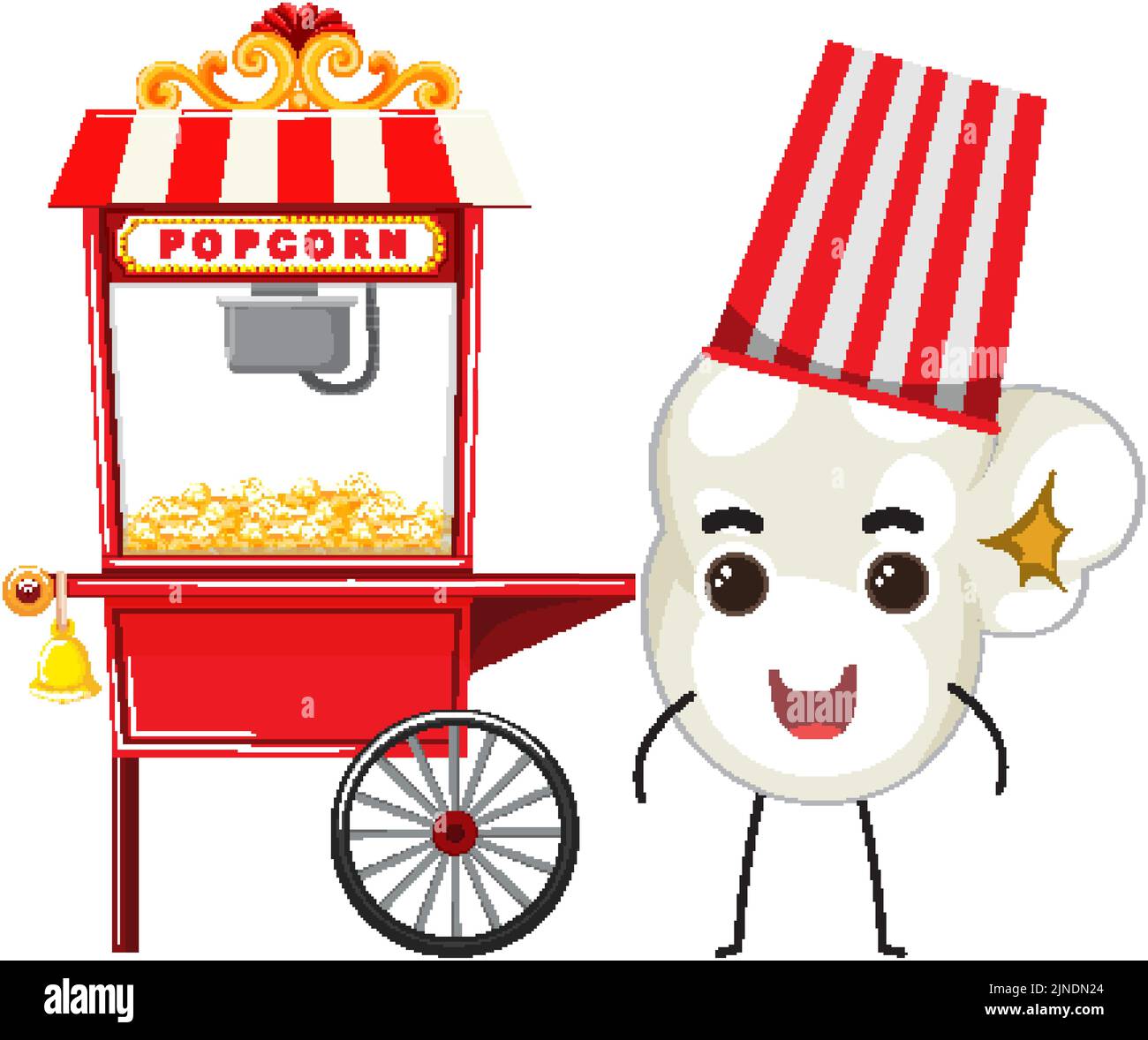 Popcorn cart with popcorn cartoon character illustration Stock Vector ...