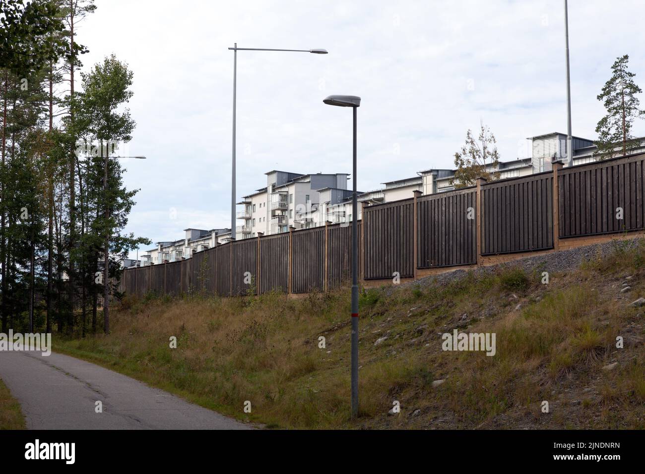 Noise protection wall, barrier along a European highway. Modern ...