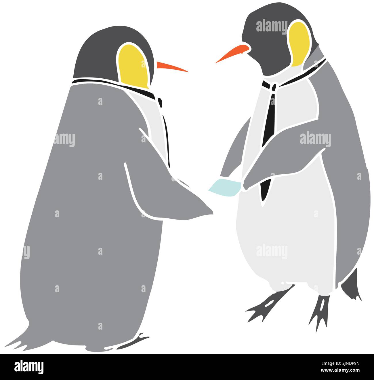 Illustration of an anthropomorphic penguin office worker exchanging ...