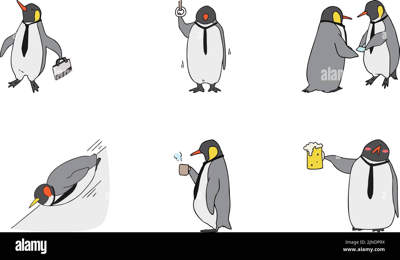 Illustration set of anthropomorphic penguin office worker Stock Vector ...