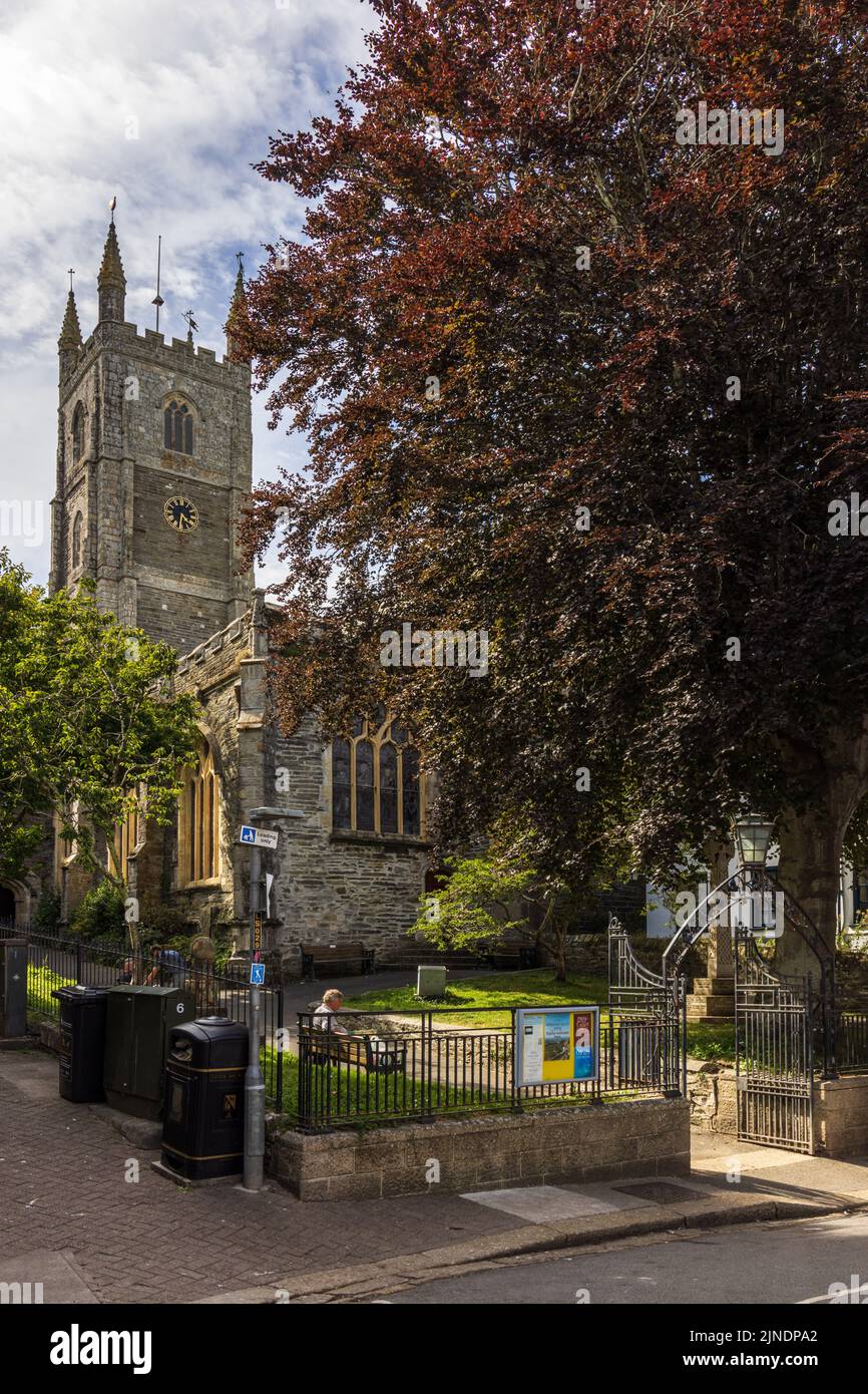 The 14th century church of St. Fimbarrus in Fowey, Cornwall Stock Photo ...