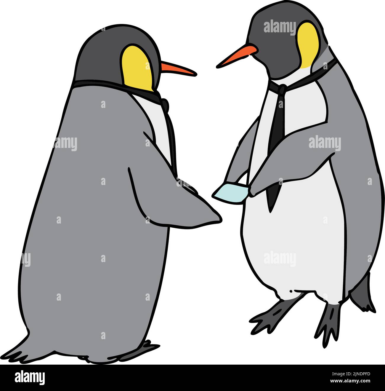 Illustration of an anthropomorphic penguin office worker exchanging ...
