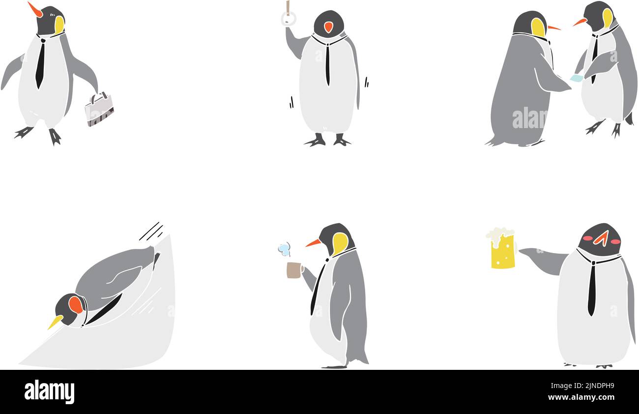 Illustration set of anthropomorphic penguin office worker Stock Vector ...