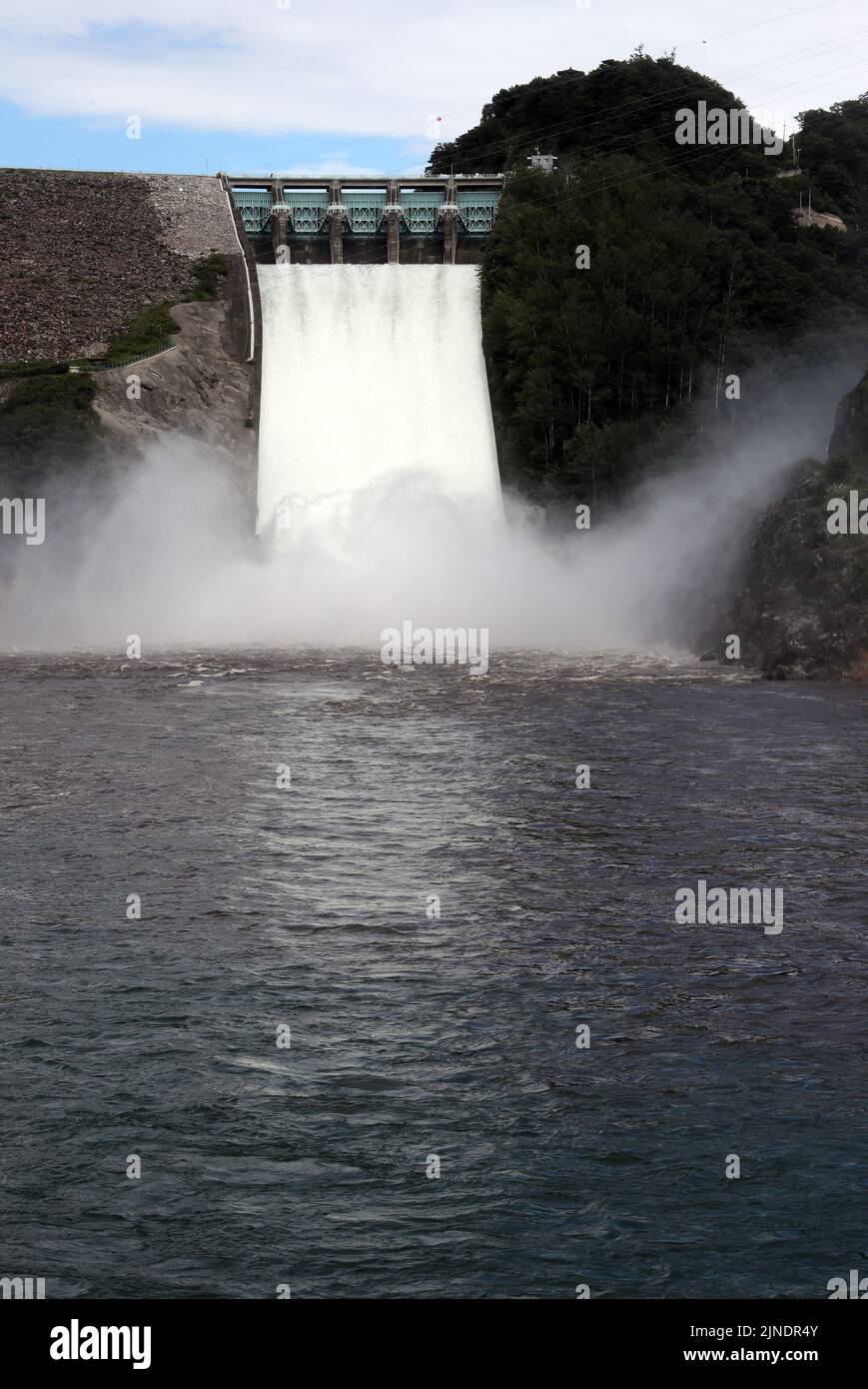 11th Aug, 2022. Soyang River Dam discharges water Water rushes out of ...