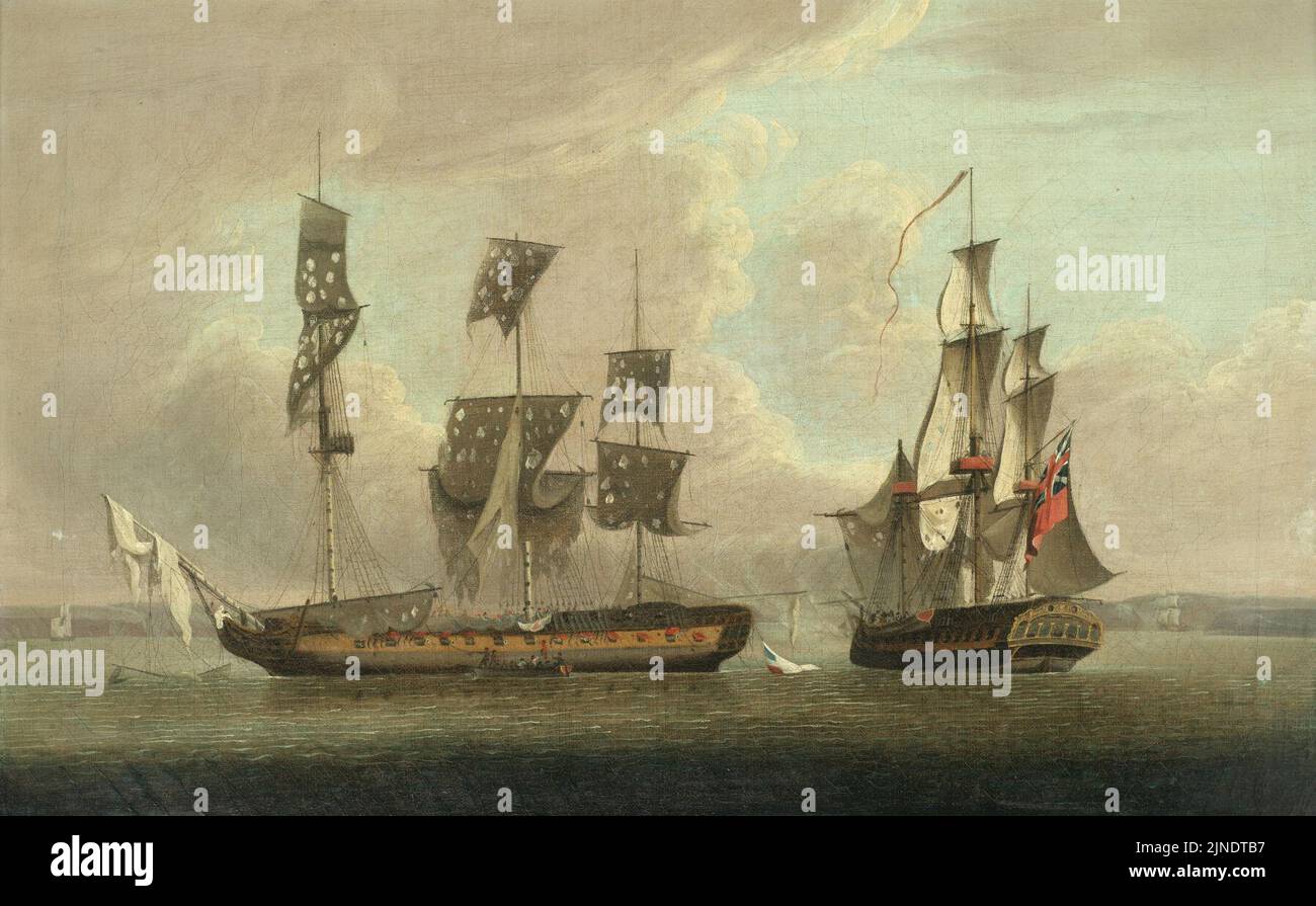 The capture of the French frigate Reunion by HMS Crescent, Captain J ...