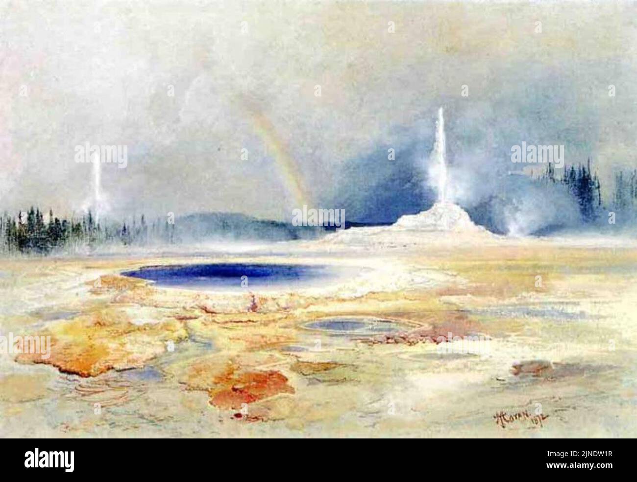 The Castle Geyser Fire Hole Basin Thomas Moran 1872 Stock Photo - Alamy