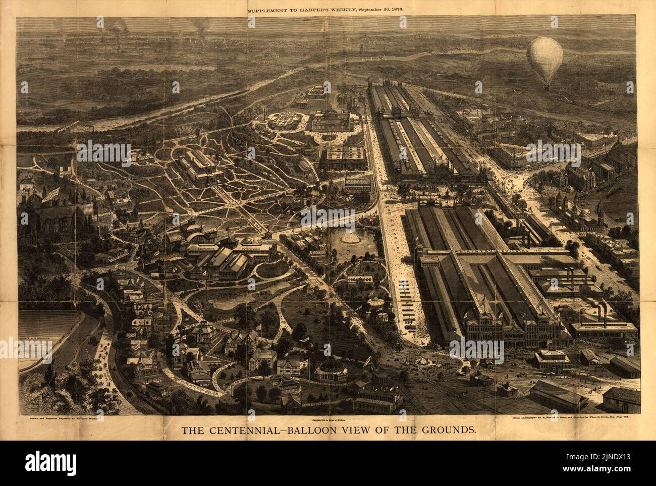 The Centennial-balloon view of the grounds - (Centennial Exhibition at ...