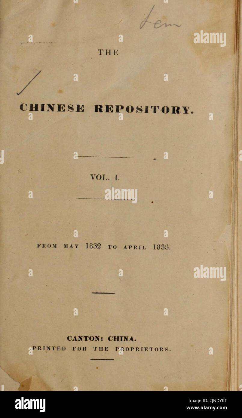 The Chinese Repository Vol. 1 Stock Photo - Alamy