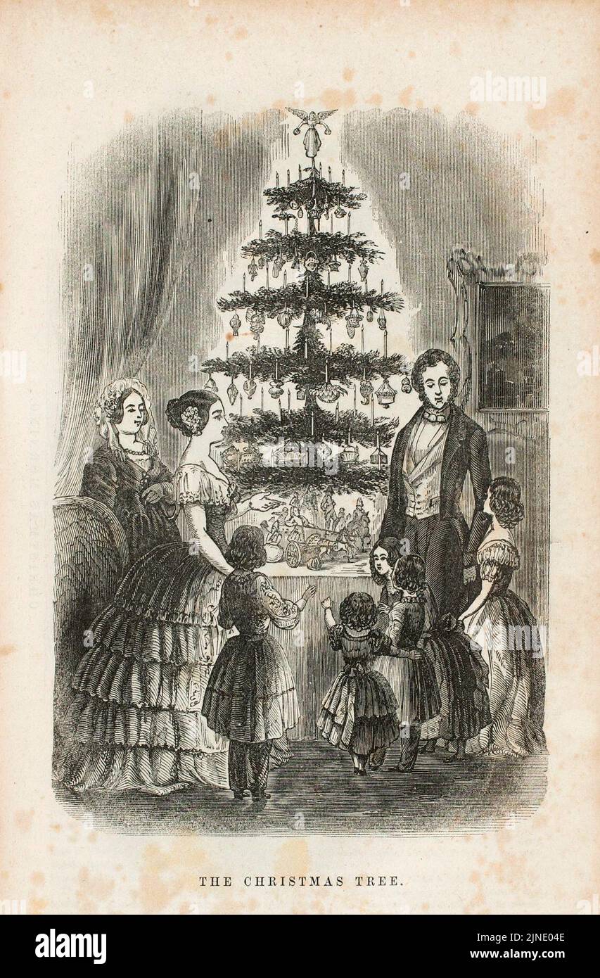 The Christmas Tree - Godey's Lady's Book, 1850 Stock Photo - Alamy