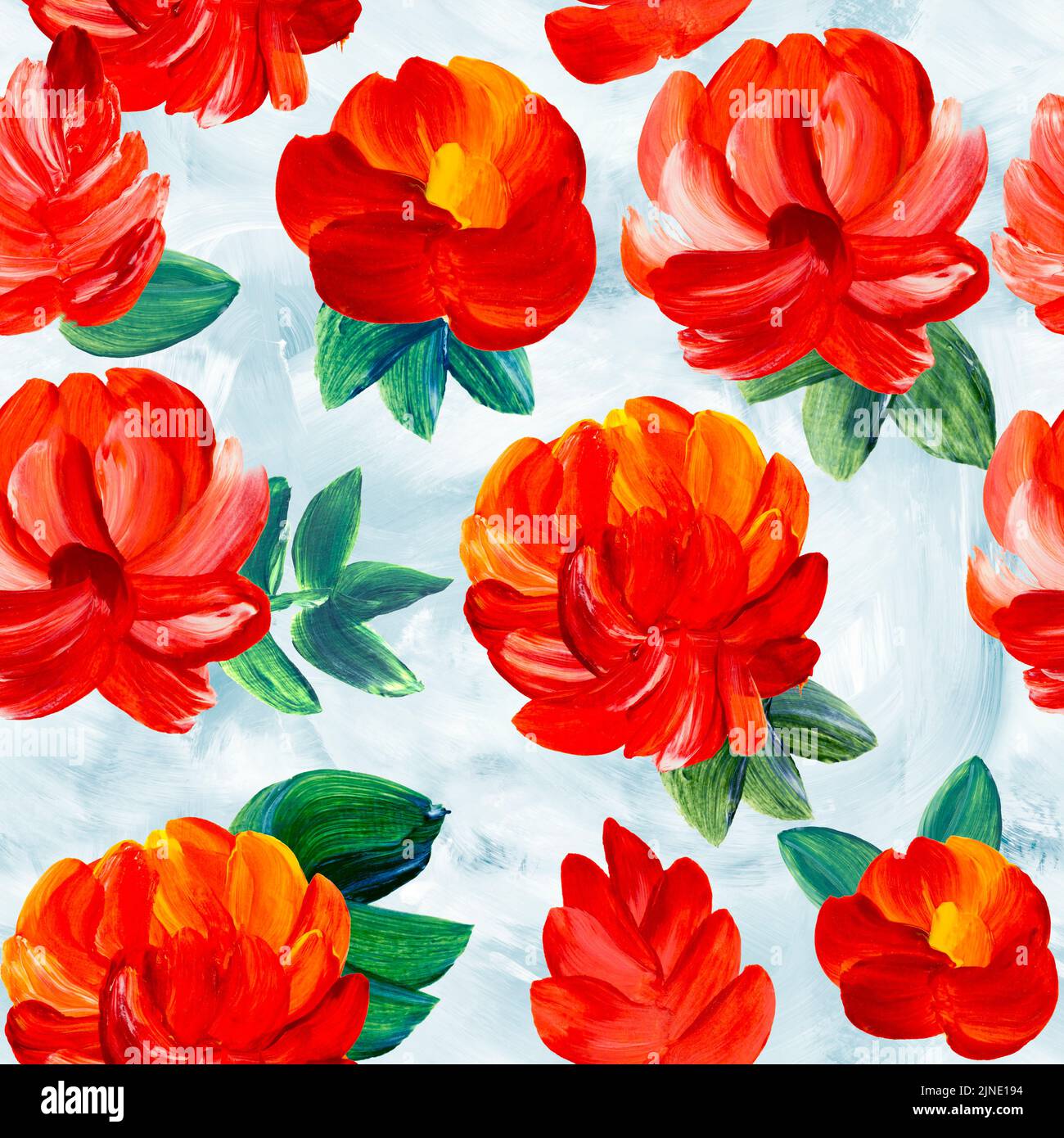 Seamless pattern of abstract red flowers, art painting, creative hand ...