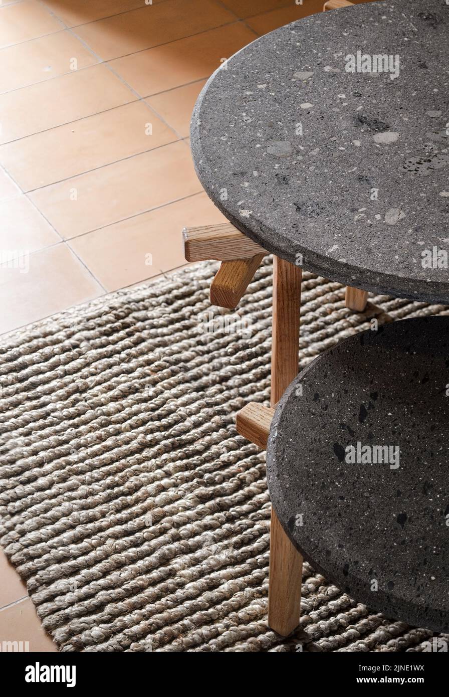 designer side or center coffee table, top in natural stone, volcanic ...