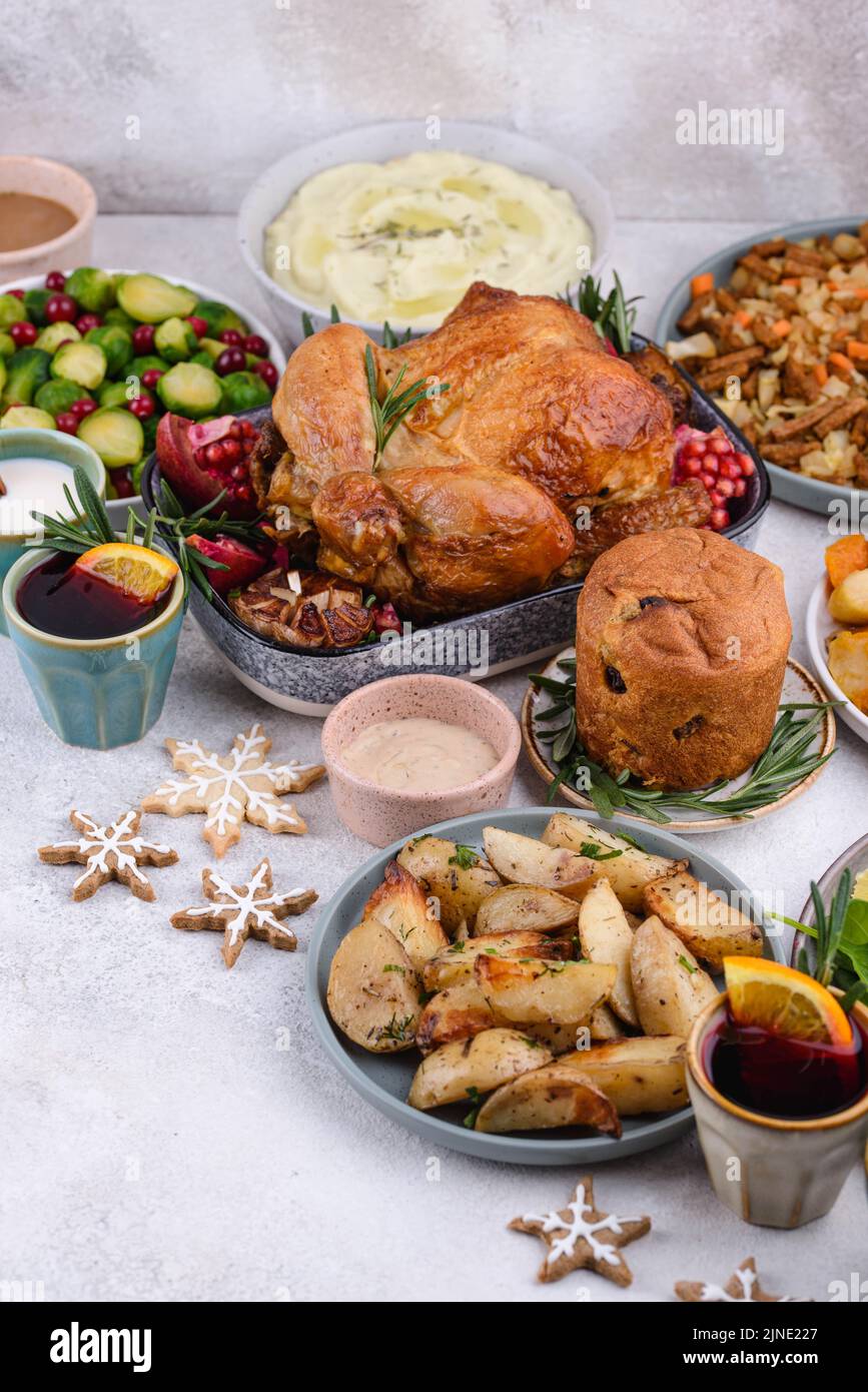 Christmas festive dinner with traditional dishes Stock Photo - Alamy