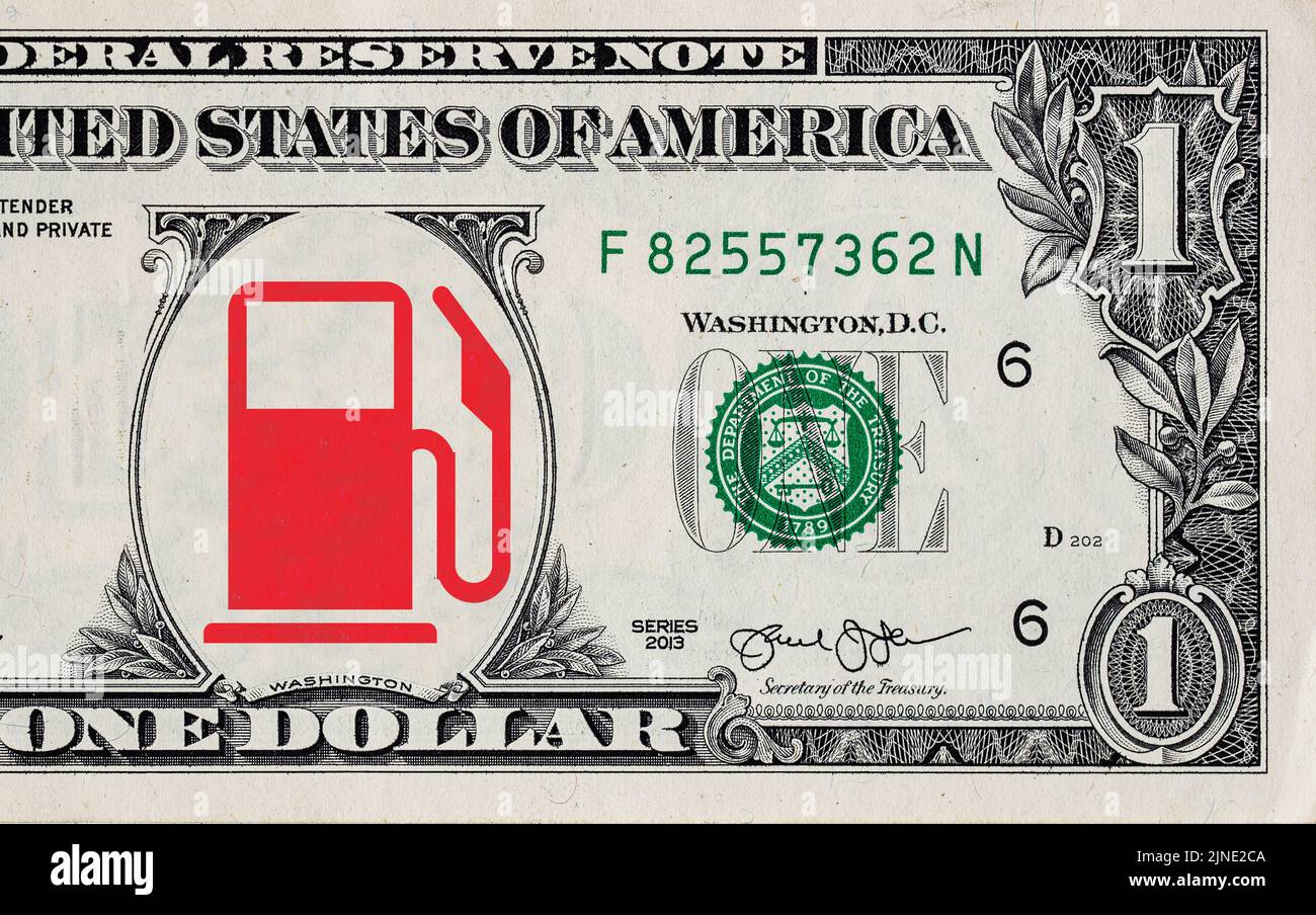 1 US dollar banknote with red gas station icon Stock Photo - Alamy