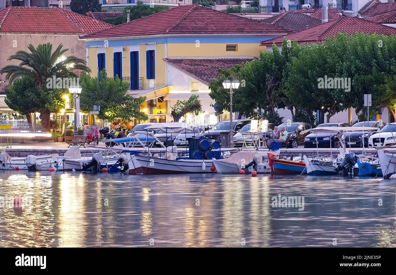 Small greek town in sunset colours, Galaxidi, Greece Stock Photo - Alamy