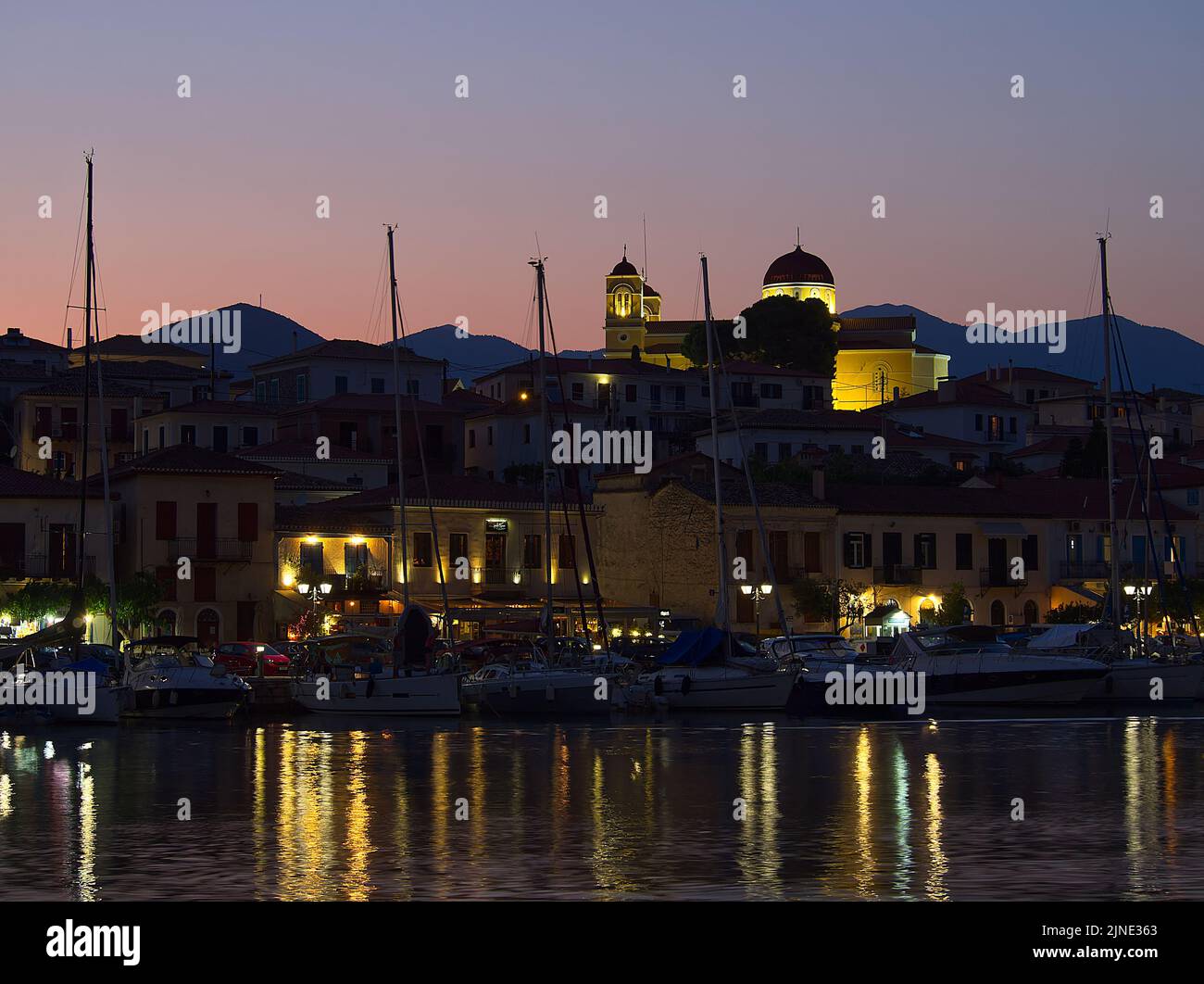 Small greek town in sunset colours, Galaxidi, Greece Stock Photo - Alamy