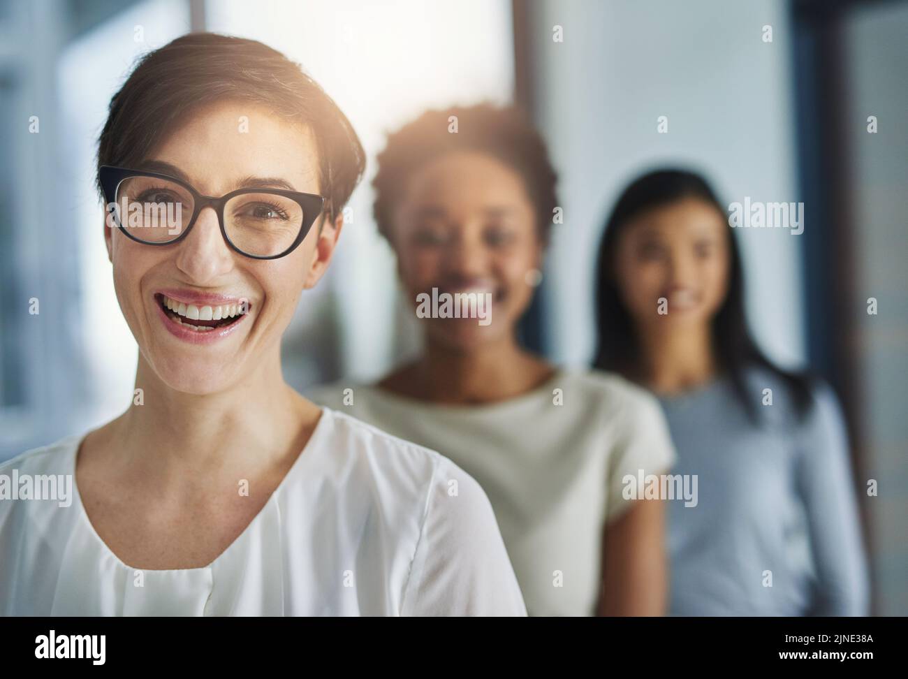 Happy, professional business woman and hiring team welcoming new ...