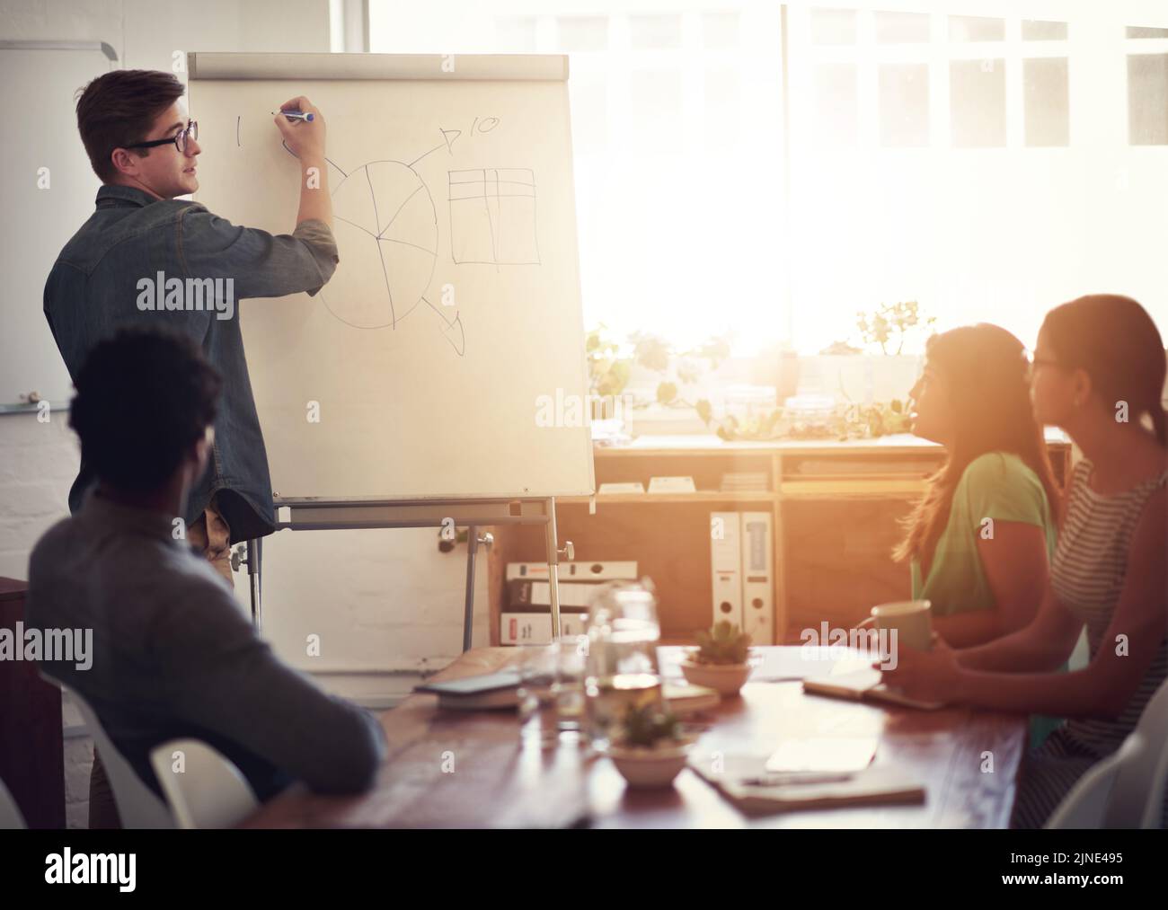 Business people writing ideas, doing presentation and planning together ...