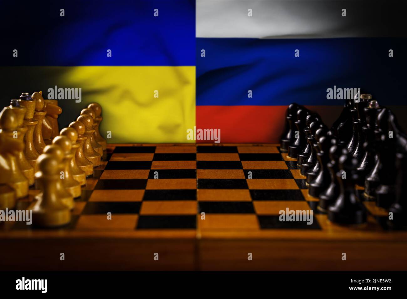 War in Ukraine, war of Ukraine against Russia. Chessboard with white ...