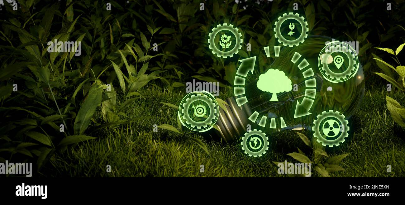 Ecosystem and digital technology concept lightbulb green Renewable ...