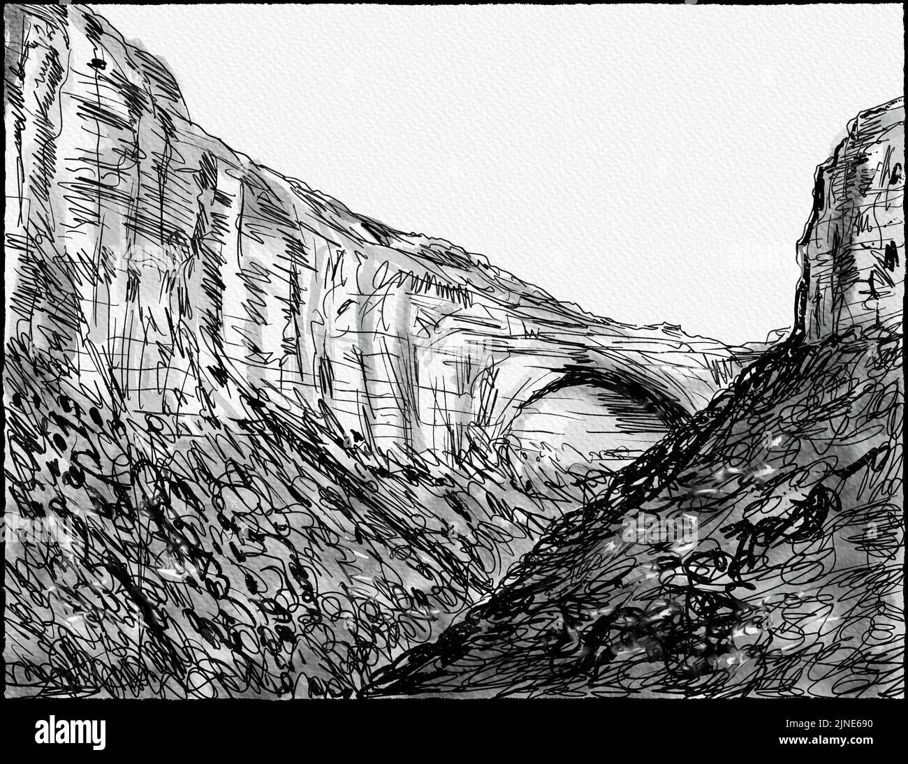 Pen and ink drawing of the Great Arch in Zion National Park along Zion ...