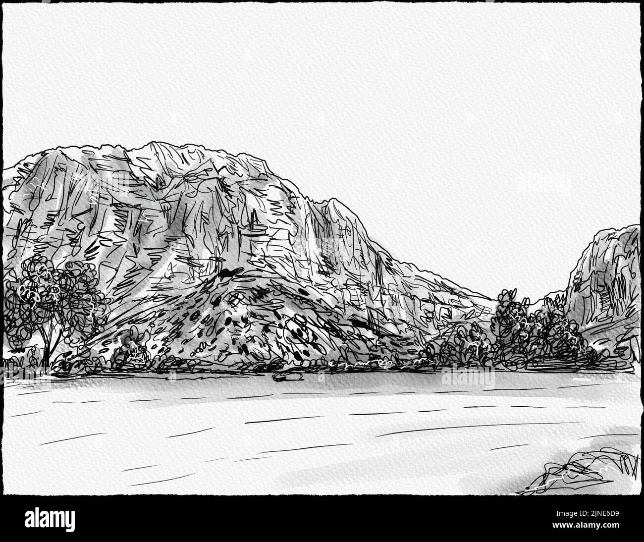 Pen and ink drawing of the East Temple Mountain located in Zion ...