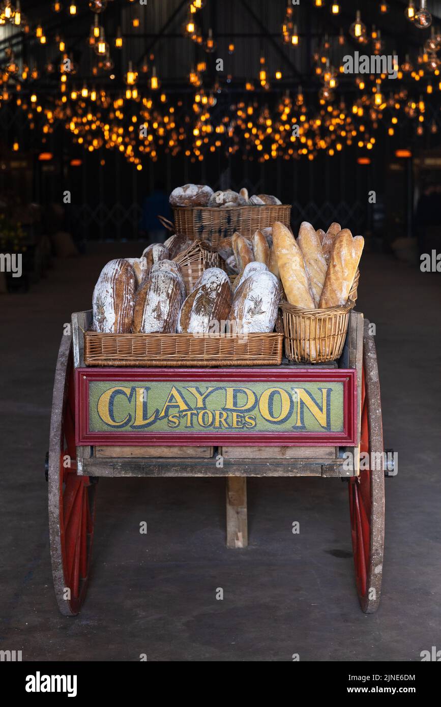 A Claydon Stores bakers barrow with loaves and baguettes inside the ...