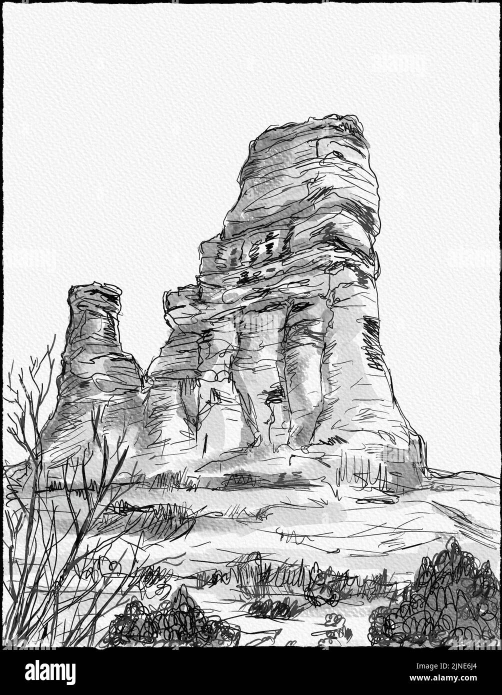 Pen and ink watercolor drawing painting of Broken Arch in the Broken ...