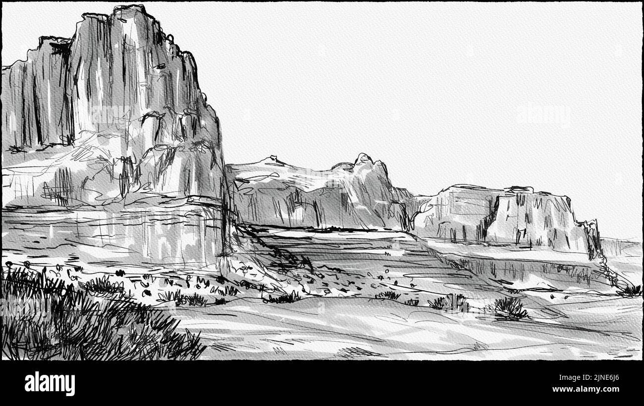 Pen and ink watercolor drawing painting of La Sal Mountains Viewpoint ...