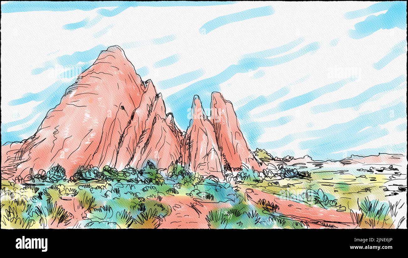 Pen and ink watercolor drawing of rock fins on Sand Dune Trail in ...